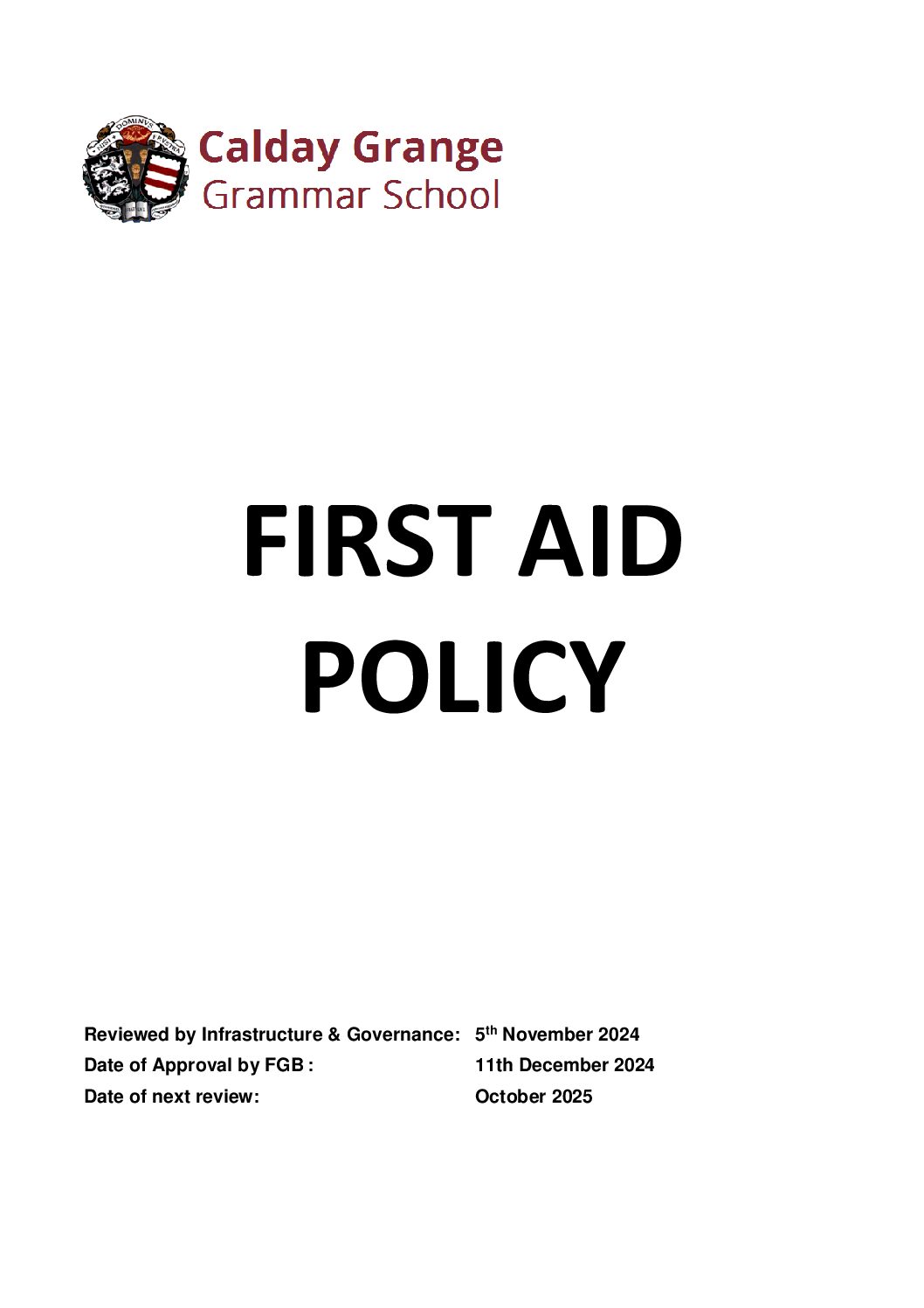 First Aid Policy - Calday Grange Grammar School