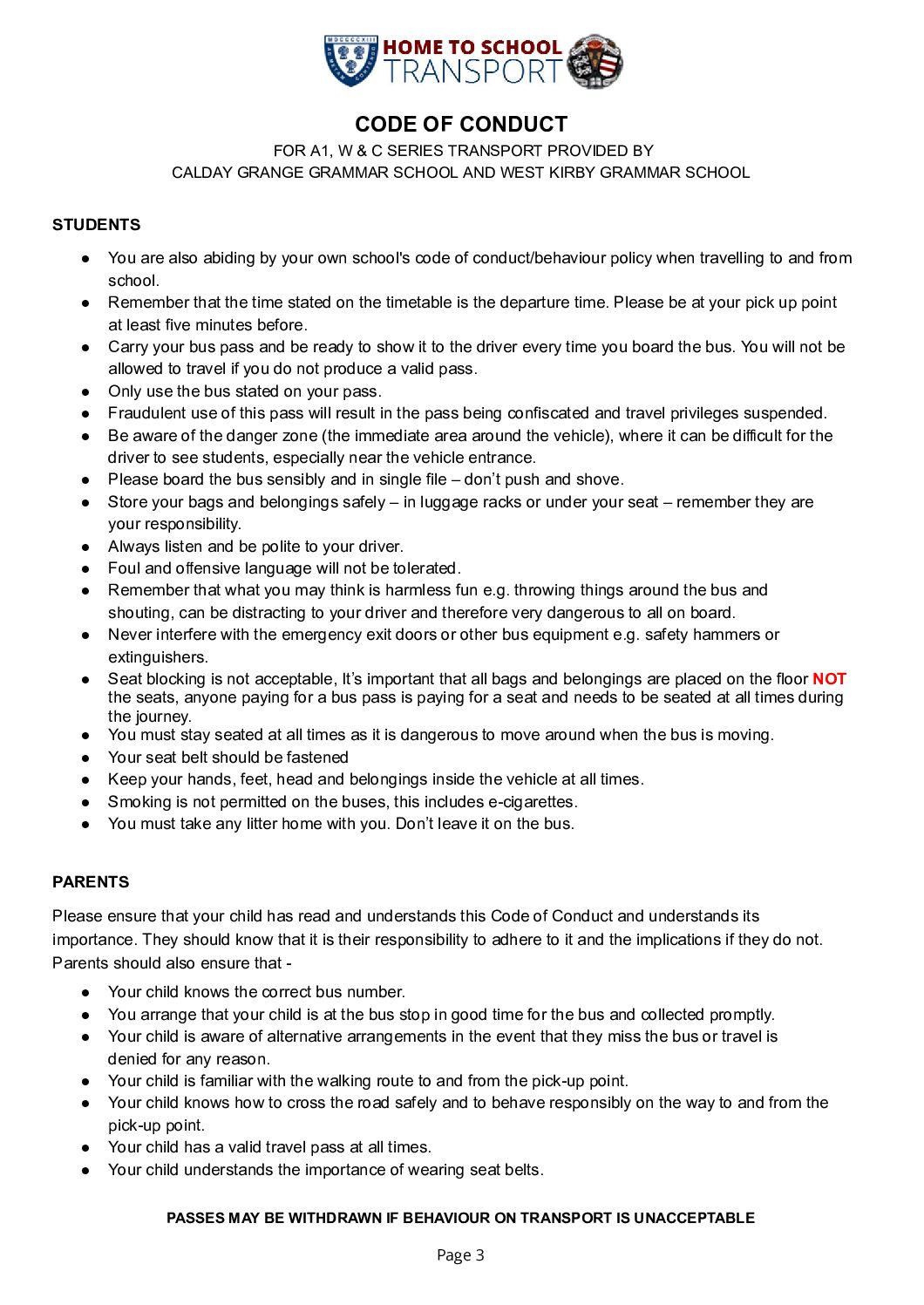 Transport - Code of Conduct